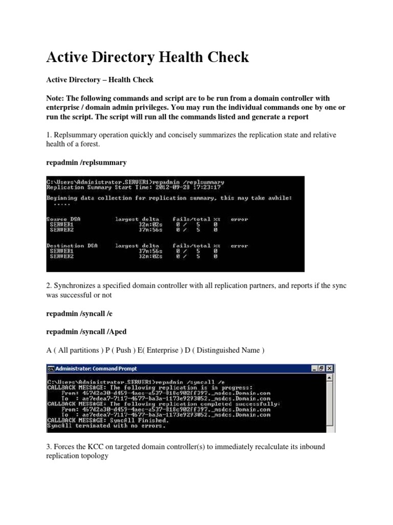 Active Directory Health Check Commands | PDF | Active Directory ...