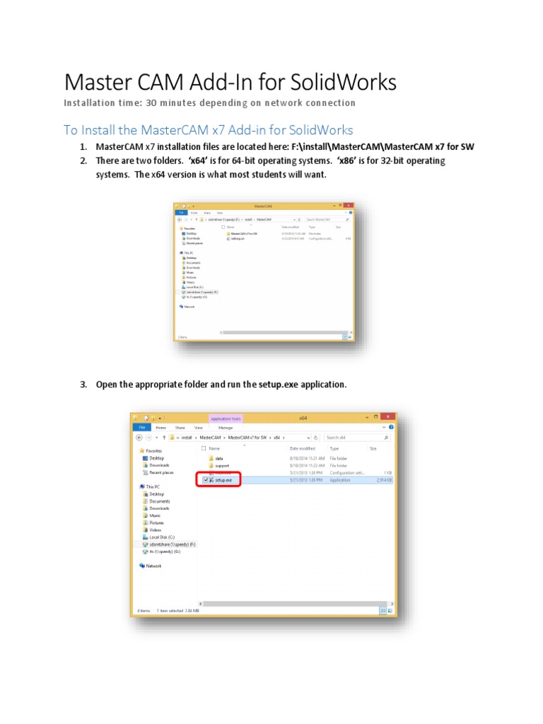 Solidworks Mastercam Add in Installation | PDF | Installation (Computer Programs) | Utility Software
