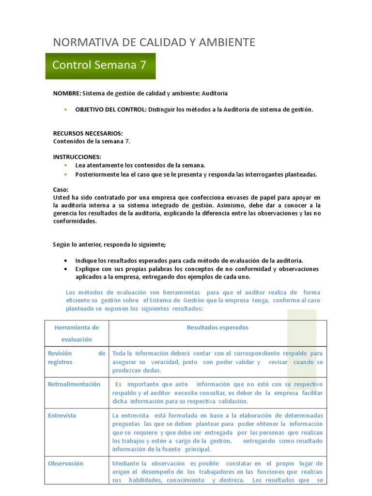 Control Semana 7 | PDF | Calidad (comercial) | Contralor