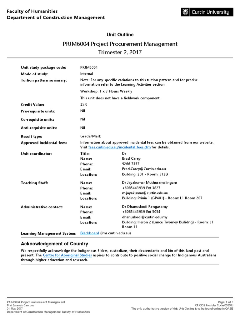 PRJM6004 Project Procurement Management Trimester 2 2017 Miri Sarawak ...