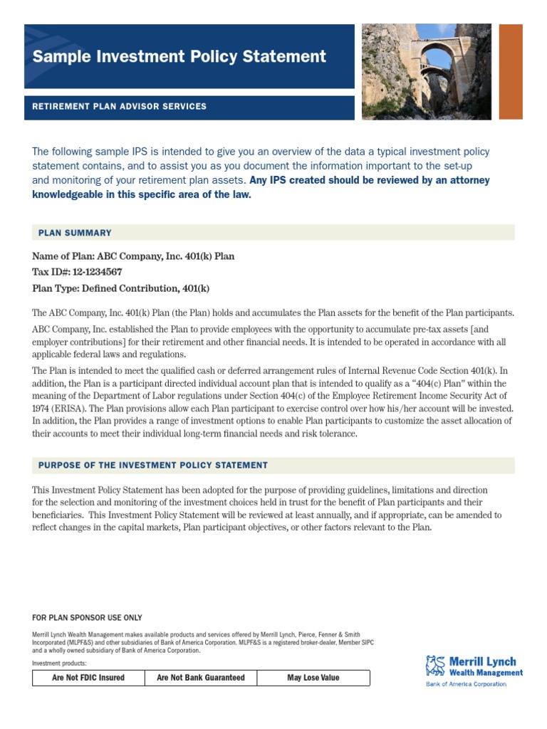 Sample Investment Policy Statement: Knowledgeable in This Specific Area ...