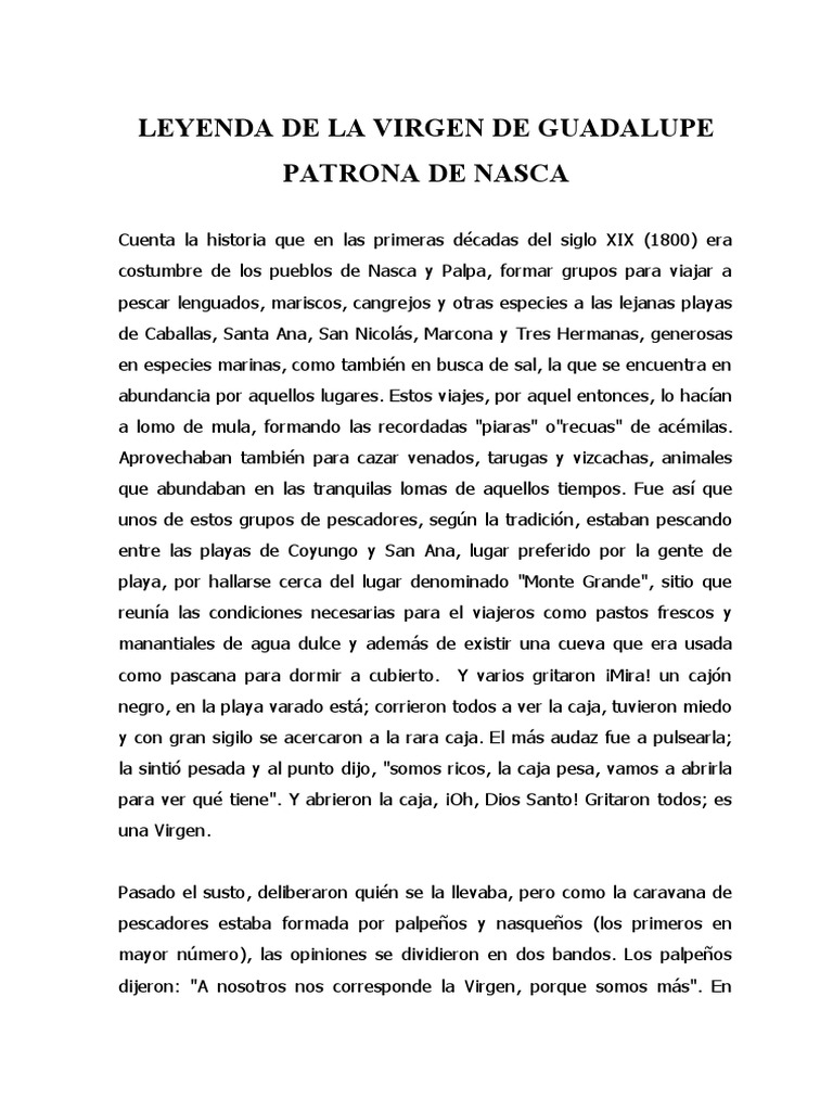 Leyenda de la Virgen de Guadalupe en Nasca | PDF