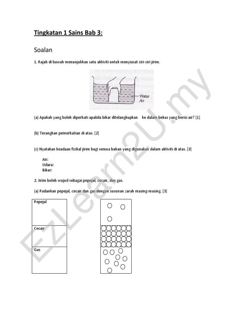 Soalan Tubi F1 Sains Bab 3 Jirim | PDF