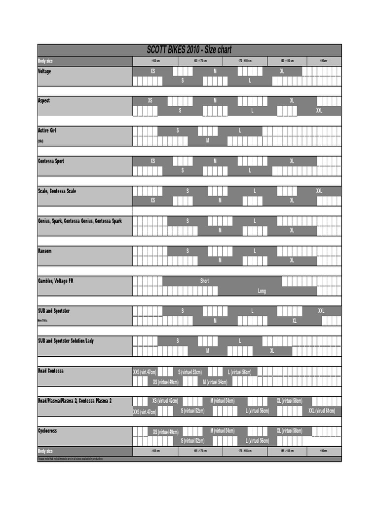SCOTT BIKES 2010 - Size Chart | PDF | Leisure | Sports