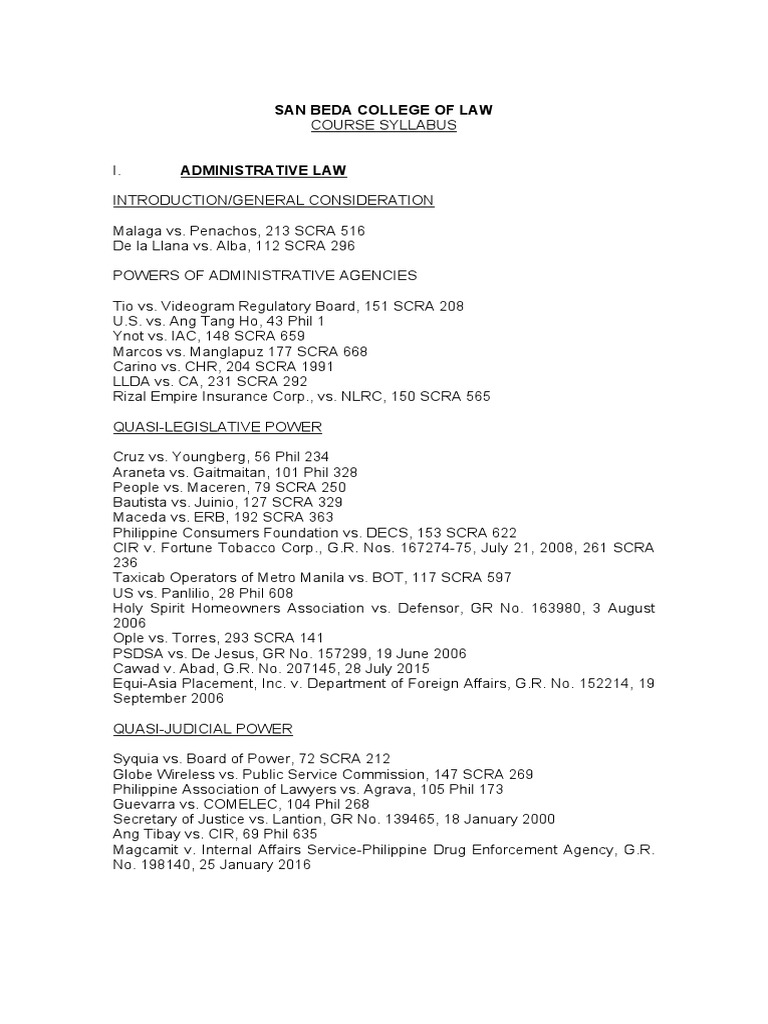 SYLLABUS Administrative Law under Atty. Randolph Pascasio | Social ...
