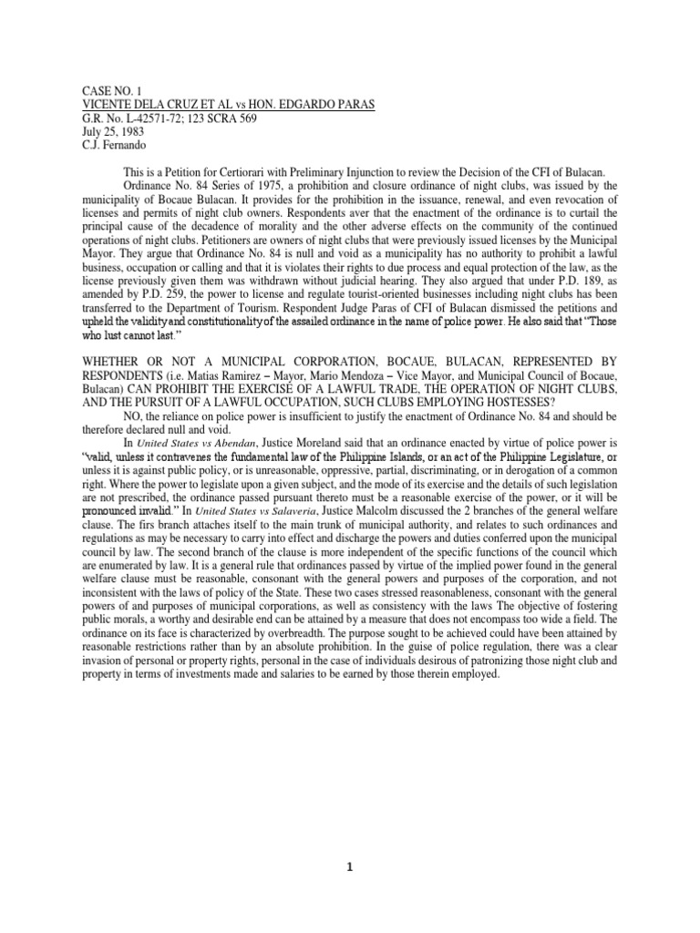CASE DIGESTS Selected Cases in Pub. Corp. Dela Cruz Vs Paras To Miaa Vs CA | PDF | Standing (Law ...