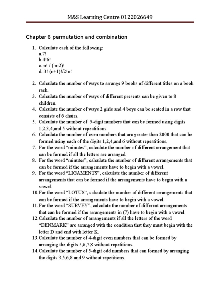 Calculating Permutations And Combinations A Document Explaining How To Solve Problems Involving
