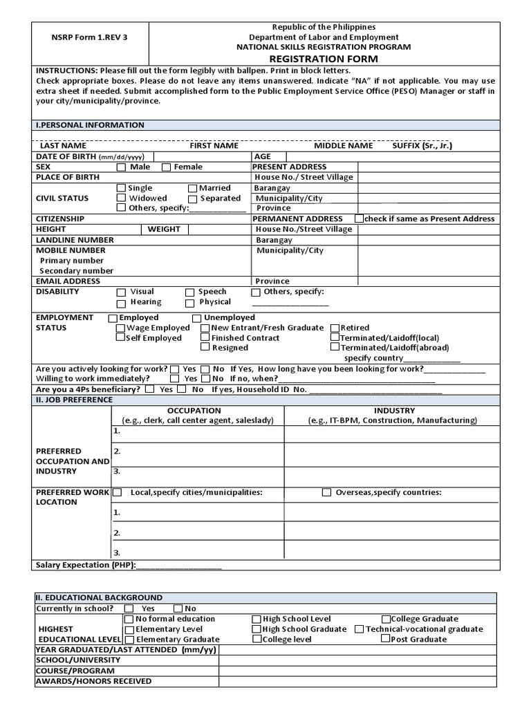Dole NSRP Form | PDF | Secondary School | Employment