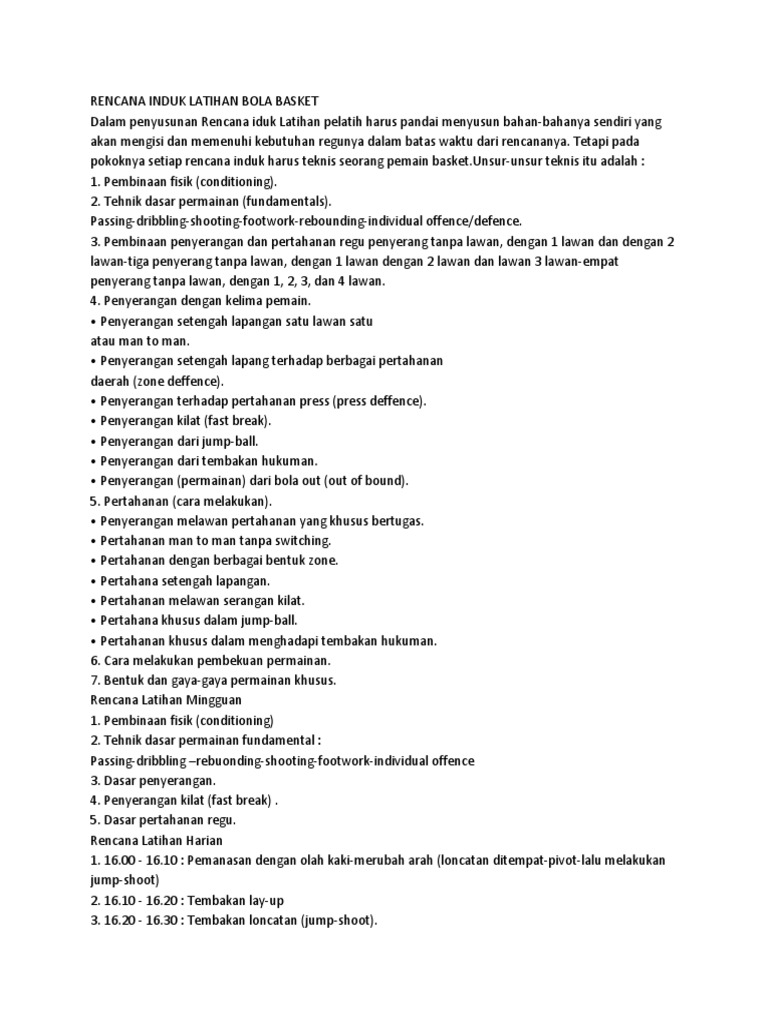 RENCANA PROGRAM LATIHAN BASKET | PDF