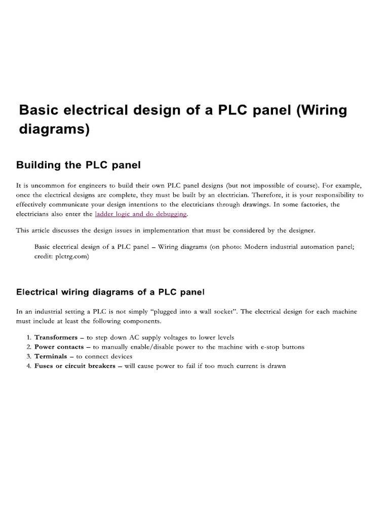 Basic Electrical Design of A PLC Panel (Wiring Diagrams) | PDF