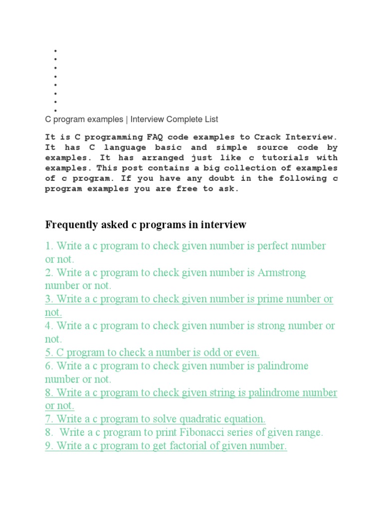 C Programming Interview Questions and Answers1 | PDF | C (Programming Language) | String ...