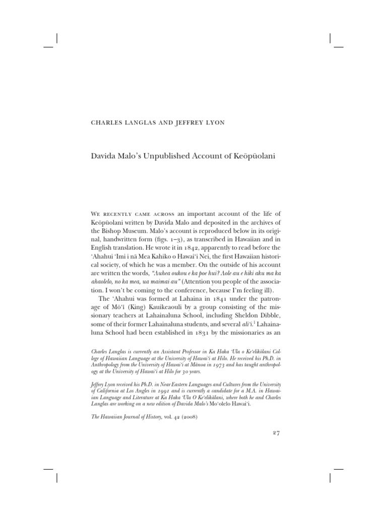 Keopuolani by David Malo | Download Free PDF | Hawaii