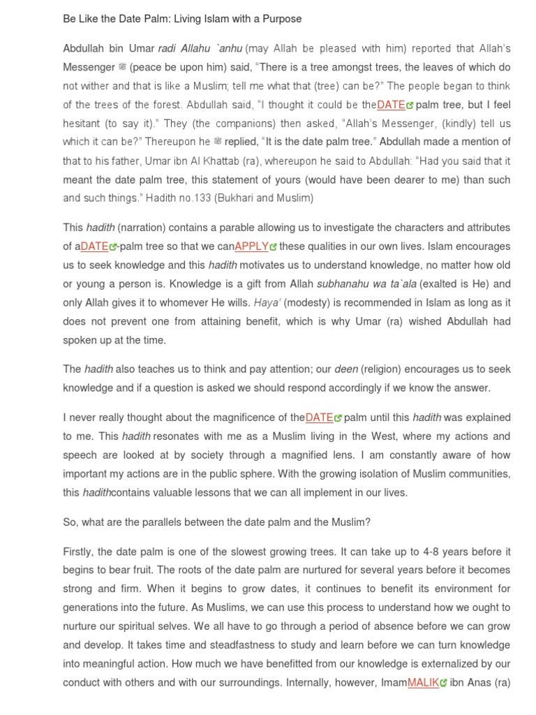 Be Like The Date Palm - Hadiths | PDF | Hadith | Sahabah