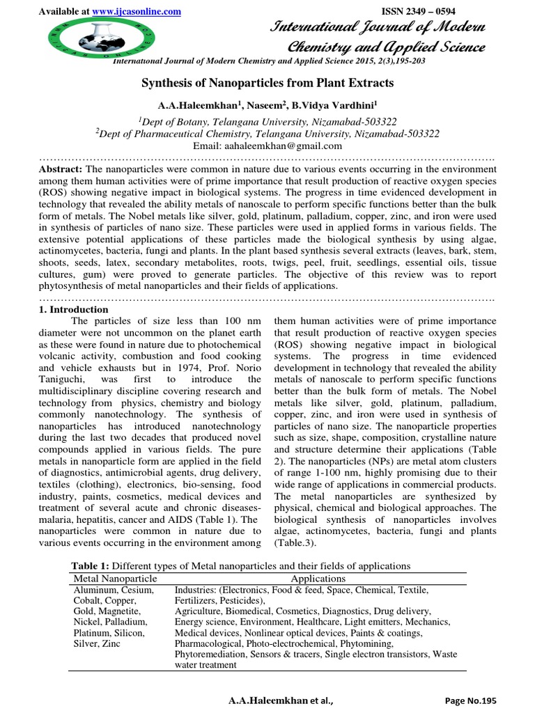 Phytosynthesis of Metal Nanoparticles | PDF | Nanoparticle | Nanotechnology