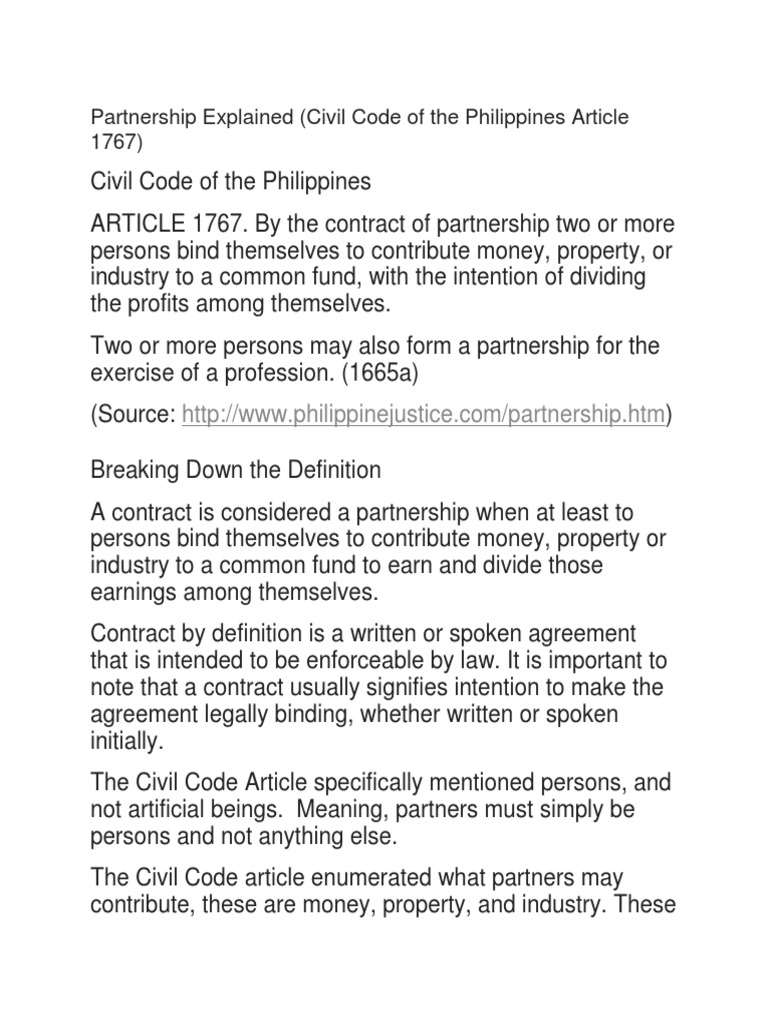 ARTICLE 1767 Partnership Explained | PDF | Partnership | Property