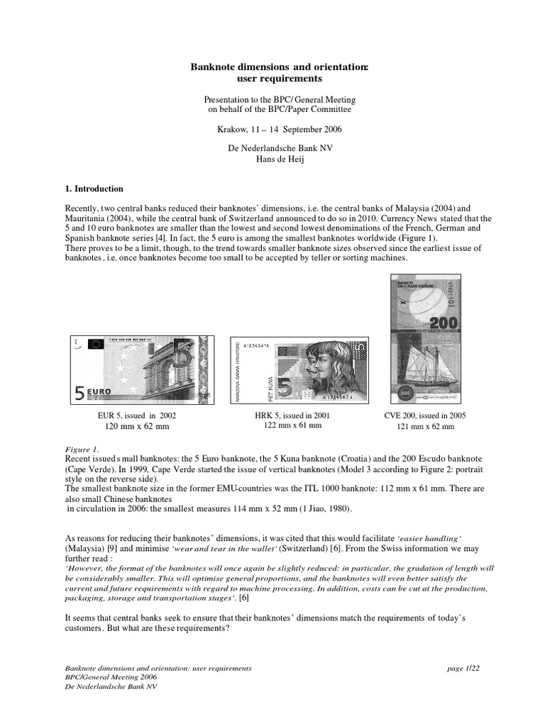 Euro Banknote Dimensions Overview | PDF | Banknote | Visual Impairment