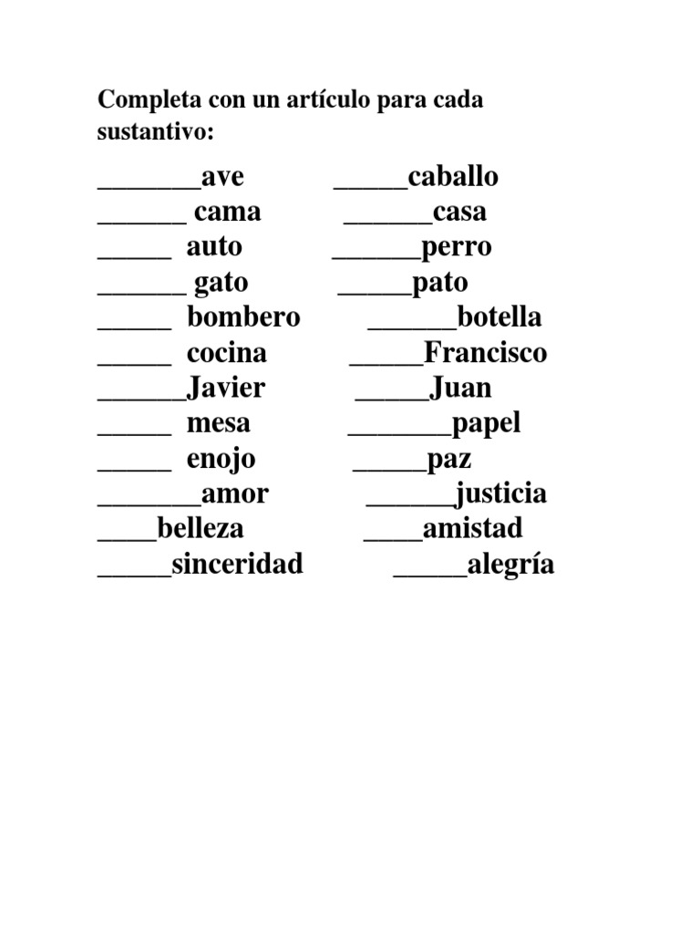 Completa Con Un Artículo para Cada Sustantivo | PDF