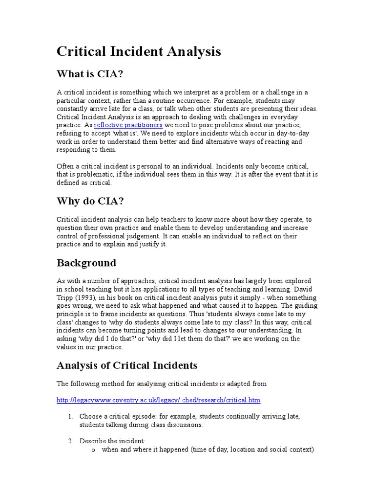 Critical Incident Analysis | PDF | Tutor | Learning