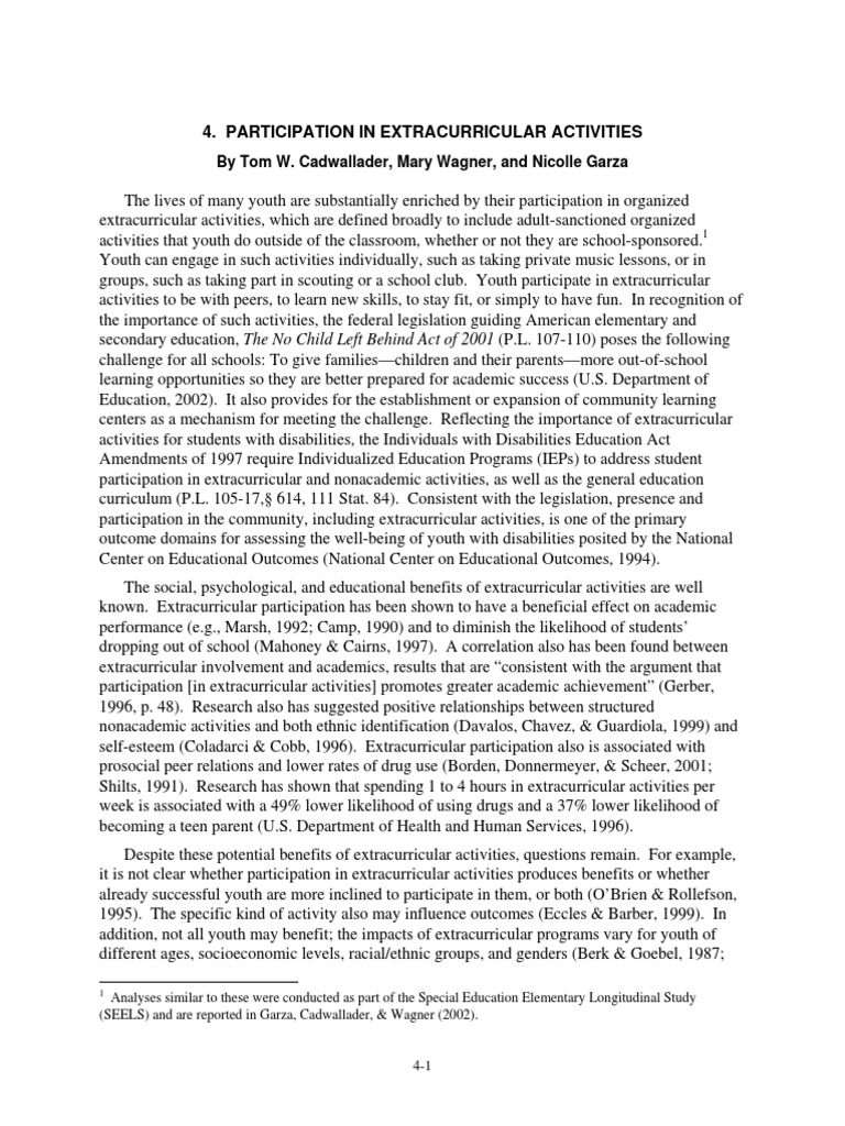 Participation in Extracurricular Activities: by Tom W. Cadwallader ...