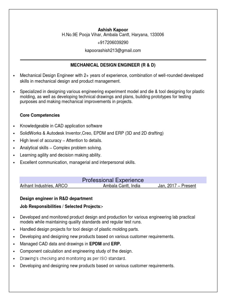 Resume Ashish | PDF | Mechanical Engineering | Computer Aided Design