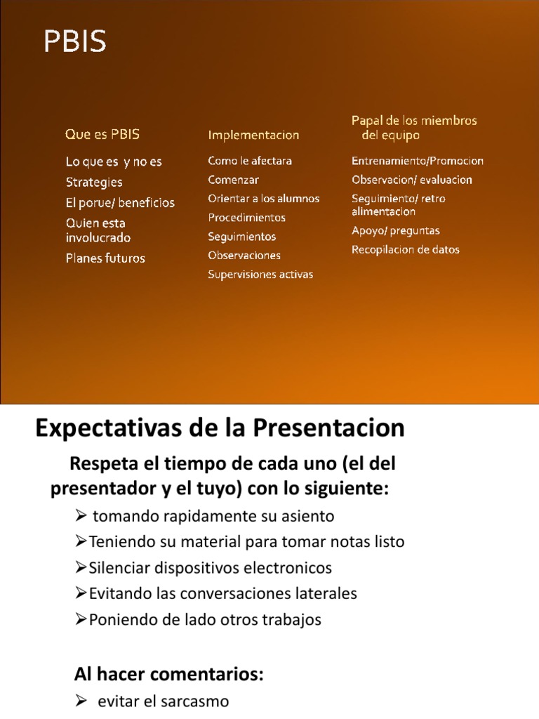 Presentacion PBIS TRAINING Español | PDF | Comportamiento | Moralidad
