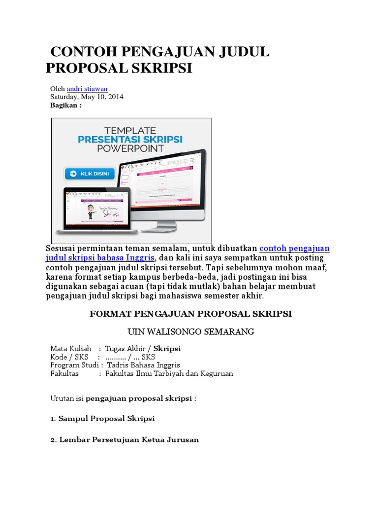 Contoh Pengajuan Judul Proposal Skripsi | PDF