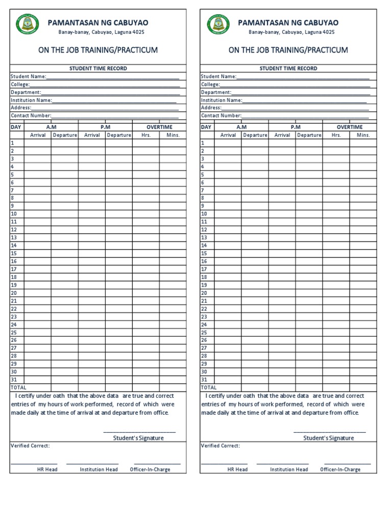 On The Job Training/Practicum On The Job Training/Practicum: Pamantasan ...