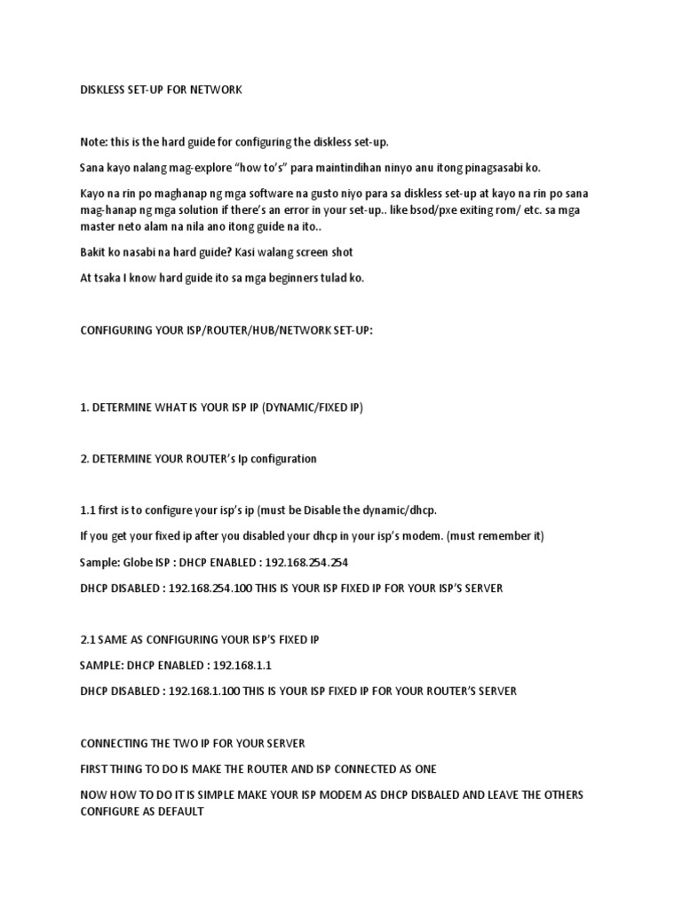 Diskless Setup | Download Free PDF | Ip Address | Router (Computing)