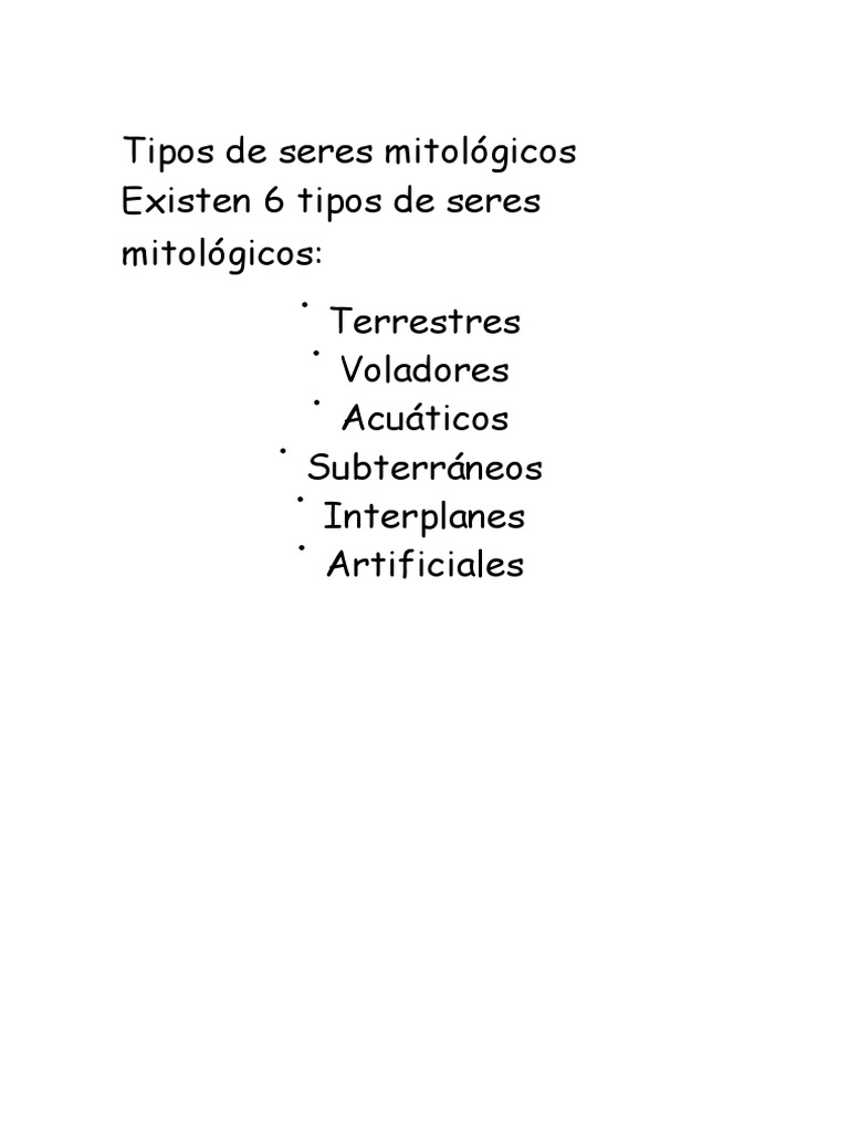 Tipos de Seres Mitológicos y sus Características | PDF | Continuar ...