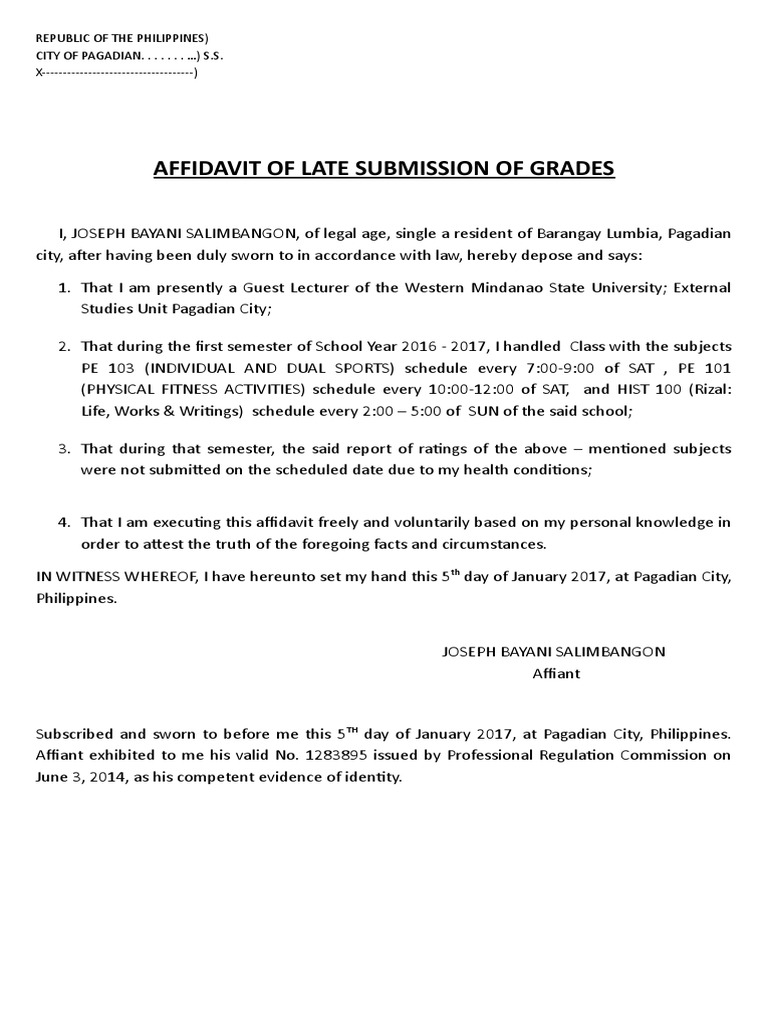Affidavit of Late Grades | PDF