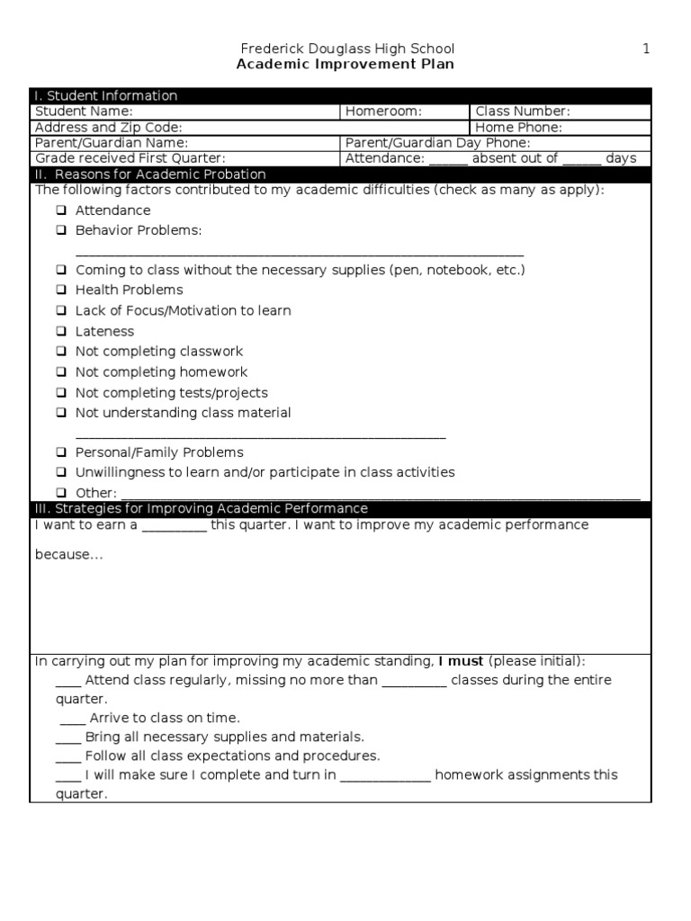 Academic Improvement Plan | Download Free PDF | Homework | Learning