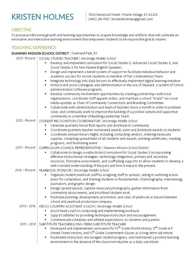 Kristen Holmes: Social Studies Educator | PDF | Ymca | Teachers