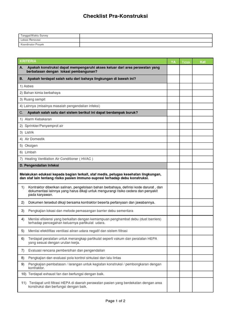 Pre Construction Checklist | PDF