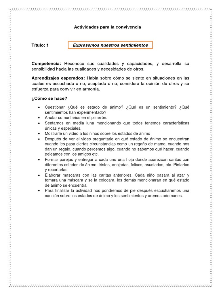Actividades para fomentar la convivencia | PDF | Cuentos | Ejercicio físico
