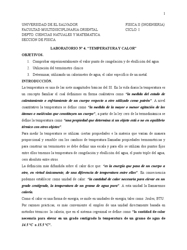 Laboratorio Temperatura y Calor | Descargar gratis PDF | Calor | Celsius