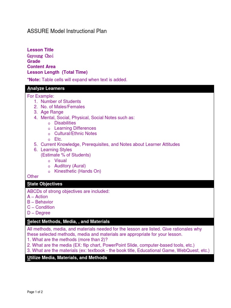 Assure Lesson Plan Template | PDF | Lesson Plan | Epistemology