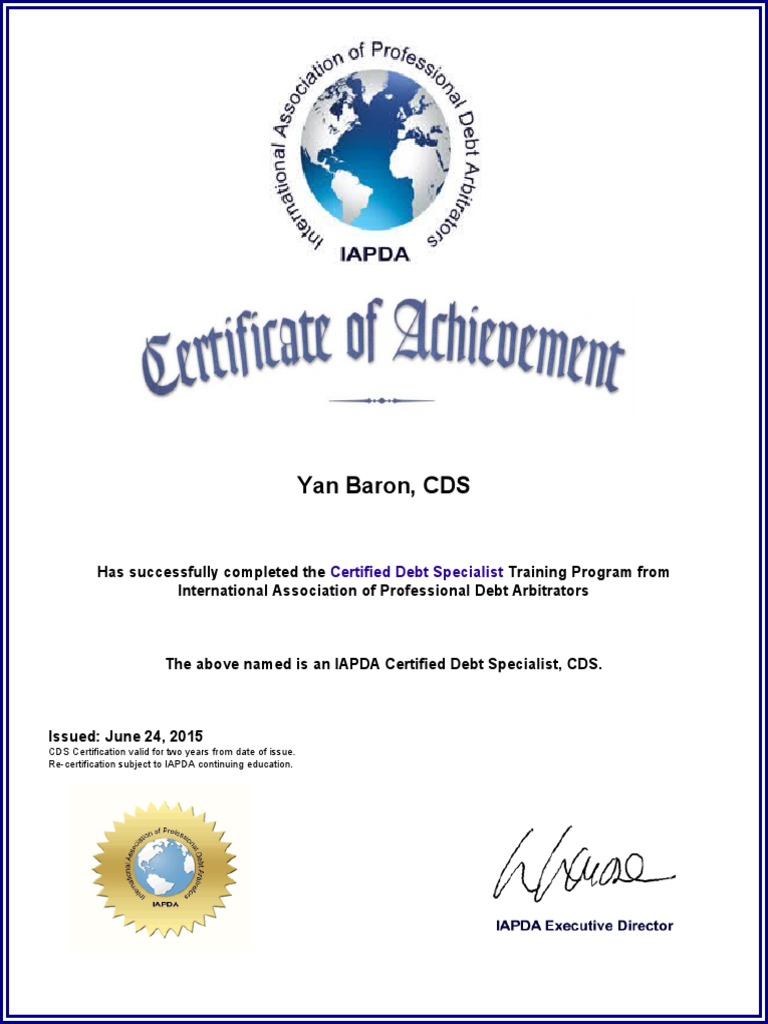 Certified Debt Specialist - Yan Baron | PDF | Finance & Money Management