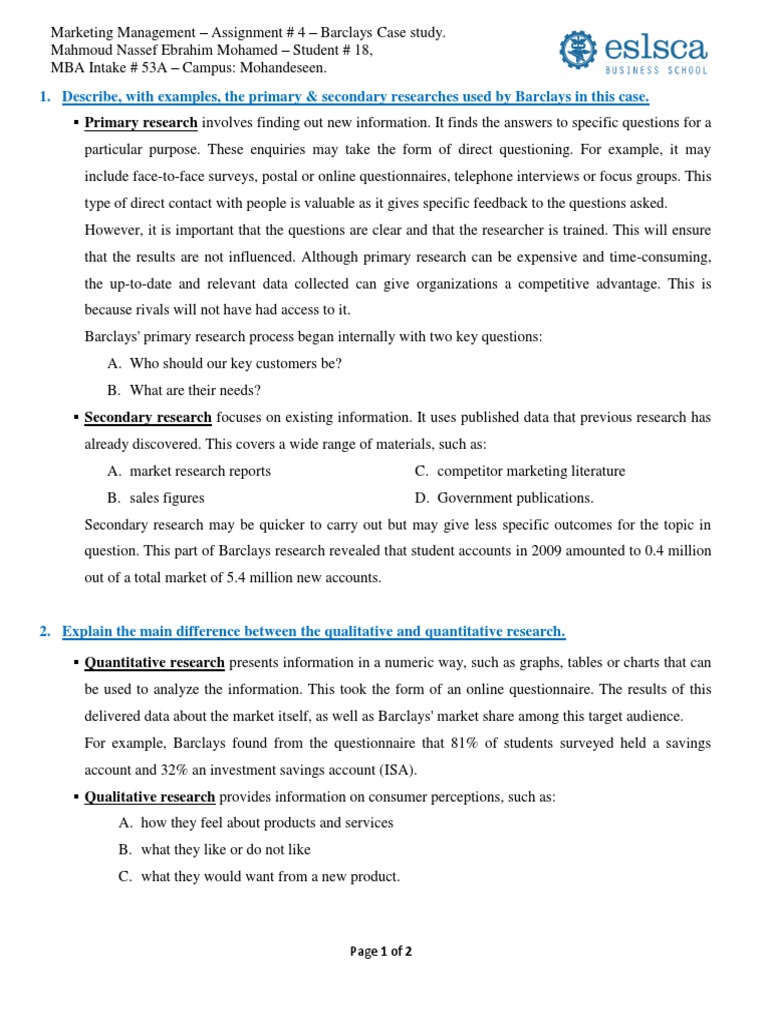Marketing Management - Barclays Case Study | PDF | Marketing Research | Qualitative Research