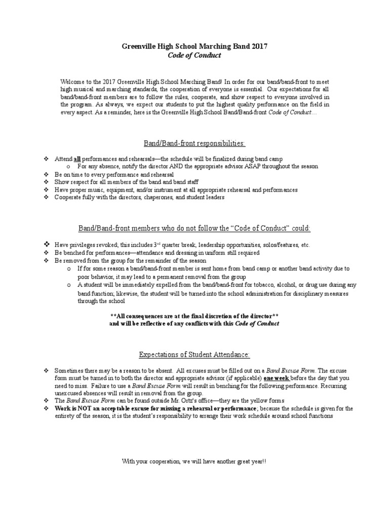Marching Band Code of Conduct | PDF