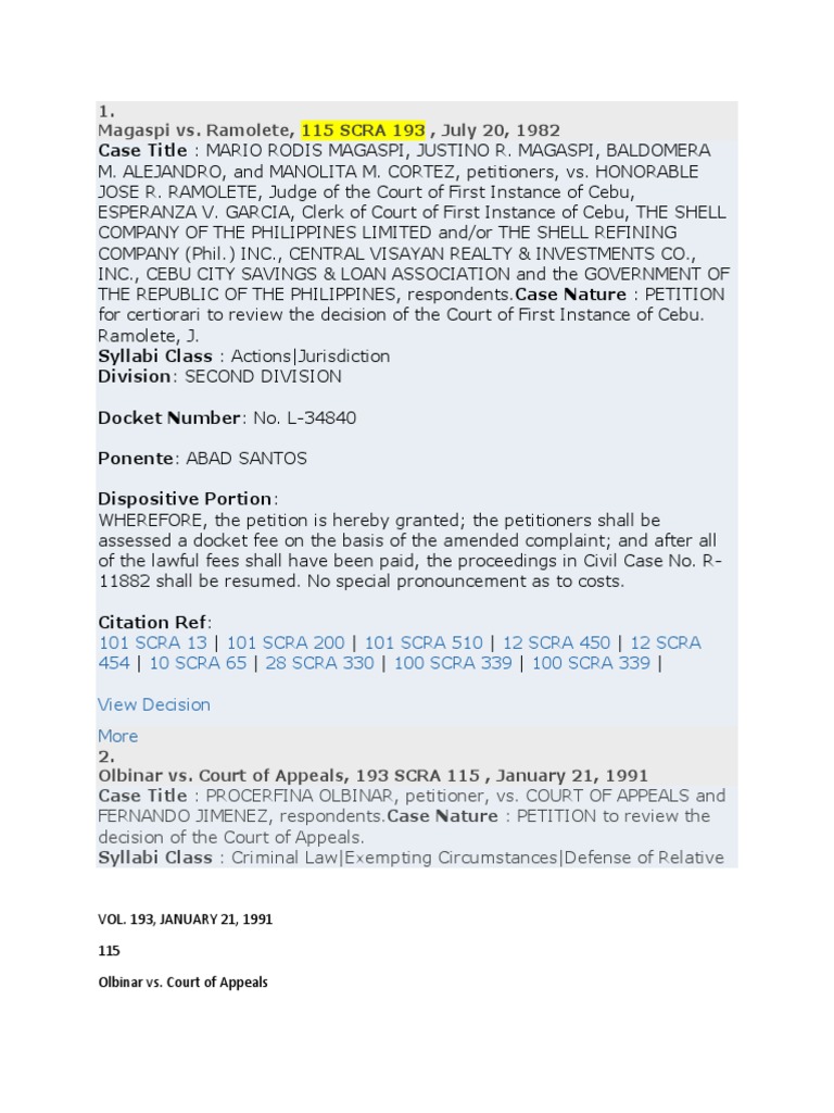 Mangaspi vs. Ramolete 115 Scra 193 | PDF | Assault | Wisconsin Circuit ...