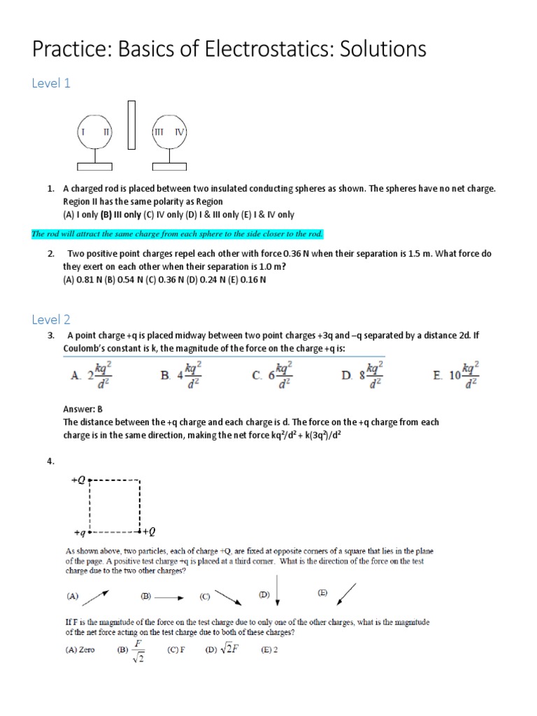 Practice Es 1 Intro To Electrostatics Solutions | PDF | Electric Charge ...