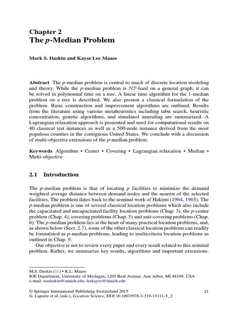 P Median Model Pdf Metaheuristic Mathematical Optimization