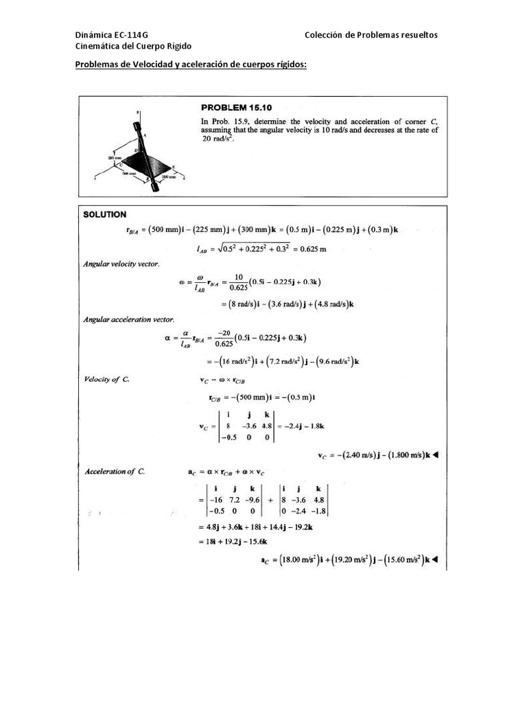 Problemas de Cinematica Cuerpo Rigido | PDF | Cinemática | Dinámica (Mecánica)