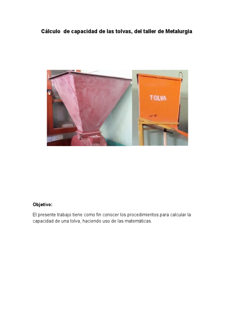 Cálculo de Capacidad de Tolvas en Metalurgia | PDF | Masa | Unidades de ...