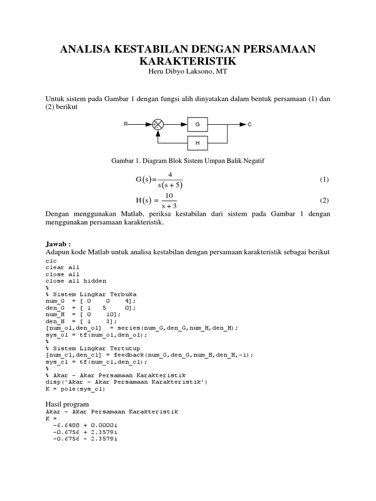 Analisa Kestabilan Dengan Persamaan Karakteristik | PDF