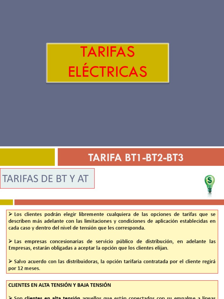 Tarifas Eléctricas BT1 BT2 BT3 | PDF | Energia electrica | voltaje