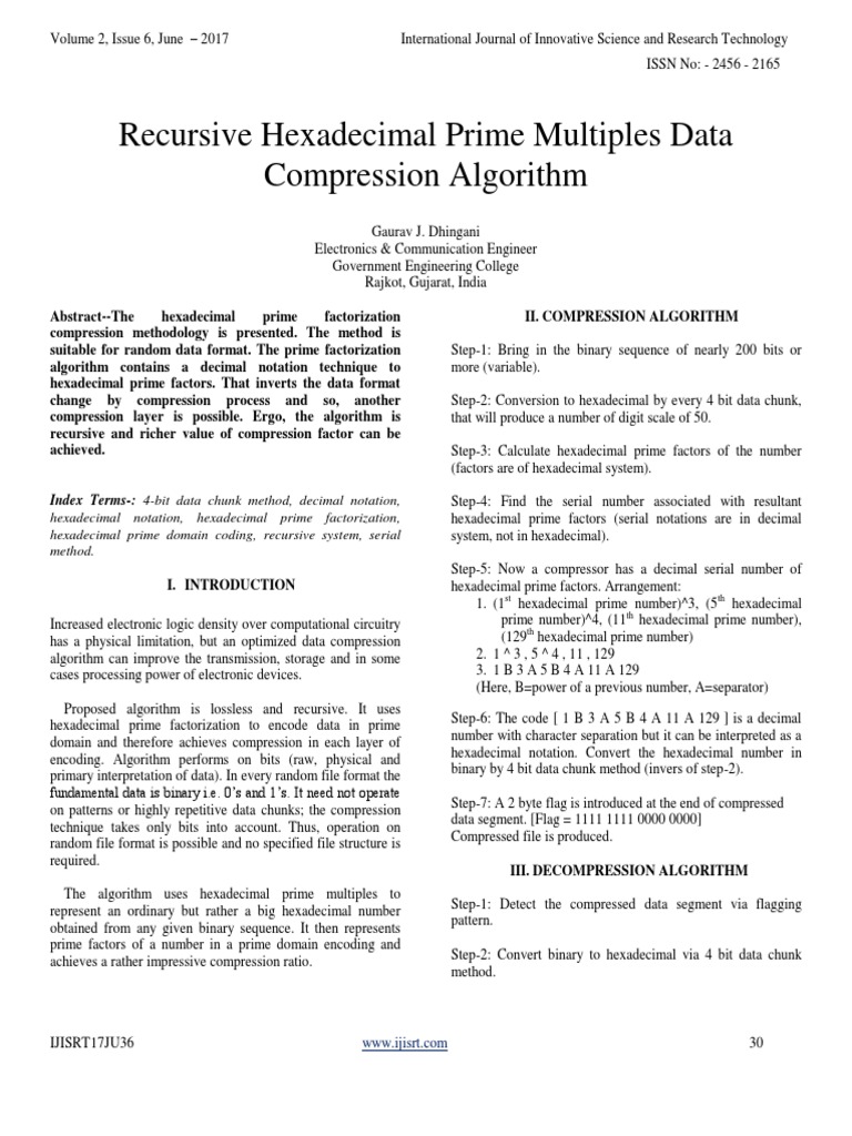 Recursive Hexadecimal Prime Multiples Data Compression Algorithm | PDF | Data Compression | Bit