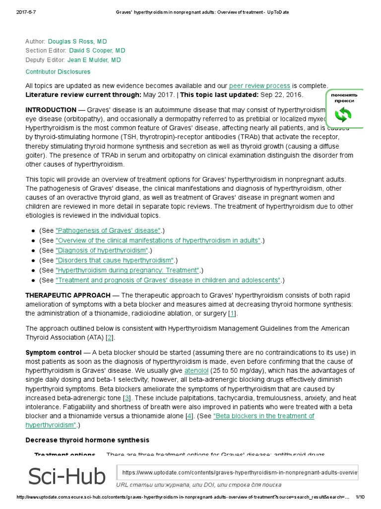 Graves' Hyperthyroidism in Nonpregnant Adults - Overview of Treatment ...