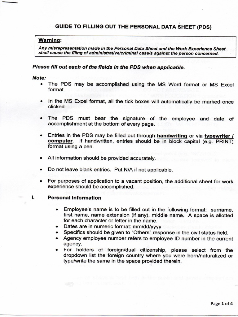 Guide To Filling Out PDS | PDF
