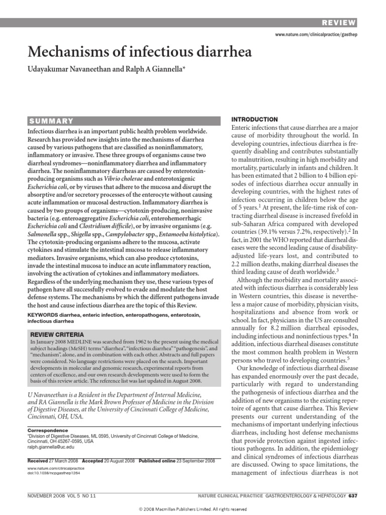 Mechanisms of Infectious Diarrhea | PDF | Diarrhea | Cholera